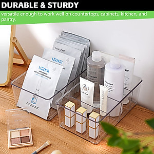 bealy 5 Pack Pantry Organizer and Storage Bins with Removable Dividers, Snack Organizer for Pantry, Chip,Clear Acrylic Food Organizer Bins for Kitchen, Fridge, Cabinet,Packets, Pouches