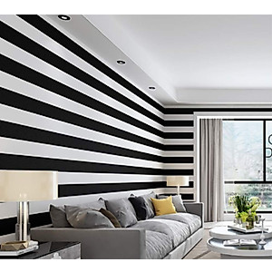 Simplemuji Black & White Striped Wallpaper Self Adhesive Shelf Liner Dresser Drawer Cabinet Sticker 17.7 Inch by 98Inch