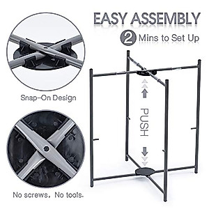 TOOLF End Table, Metal Nightstand, Coffee Round Table, Sofa Side Snack Table with Detachable Tray Top and Fabric Storage Basket, Scandi Style Table for Living Room Bedroom (Dark Grey)