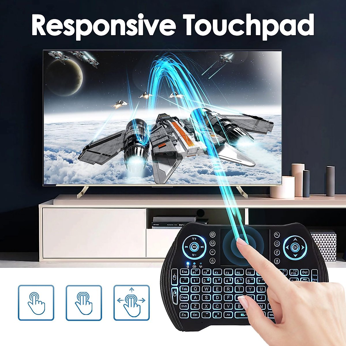 BL Mini Wireless Keyboard Remote Control with Touchpad Mouse Combo, Backlit 2.4GHz Mini Keyboard Wireless USB Dongle Rechargeable Li-ion Battery for Android TV Box Smart TV PC PS3 Windows MacOS X-Box