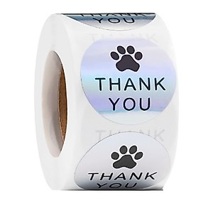 500 Pieces Kraft Paw Print Sticker Round Thank You Labels Stickers,1.5inch Dog Paw Print Labels for Shipping Mailers, Bags, Boxes, Tags, Greeting Cards for Sealing and DecorationLaser Color