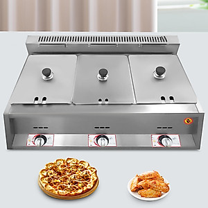 DOONARCES 3-Pan 18L Gas Food Warmer Commercial Countertop Deep Gas Fryer Propane LPG Stainless Steel Buffet Steam Cooking Heating Pot with Lids for Catering Restaurants Home Party (3 Pan)