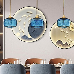 1 Light Hanging Indoor Kitchen Island Pendant Light 7.75" Ancient Seeded Glass Pendant Ceiling Light Fixtures Modern Farmhouse Dinning Over Sink Hallway (Blue Glass, 1 Pack)