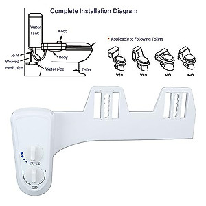 Bidet Toilet Seat Attachment, Self - Cleaning Nozzle, Dual Nozzle Adjustable Water Pressure Cold Water Toilet Bidet Nozzle Non Electric (9/16)