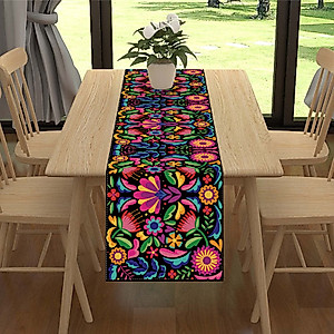 Linen Mexican Fiesta Table Runner 72 Inches Long Cinco De Mayo Tablecloth Dia De Los Muertos Decor Day of The Dead Decoration and Supplies for Home