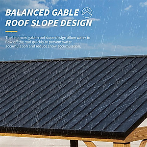 Evedy 12' x20' Wood Hardtop Gazebo, Solid Wood Hardtop Pavilion, Galvanized Steel Gable Roof Gazebo Pergola with Wood Grain Aluminum Frame, for Patio, Lawn, Garden, Easy Installation