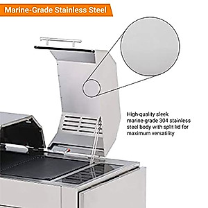 Kenyon Texan Touch Control Electric Grill With Stand, Double Burner, Built-In Grill, Marine-Grade Stainless Steel Body, Faceted Split Lid, Double Coated Dishwasher Safe Grate, 240 Volts