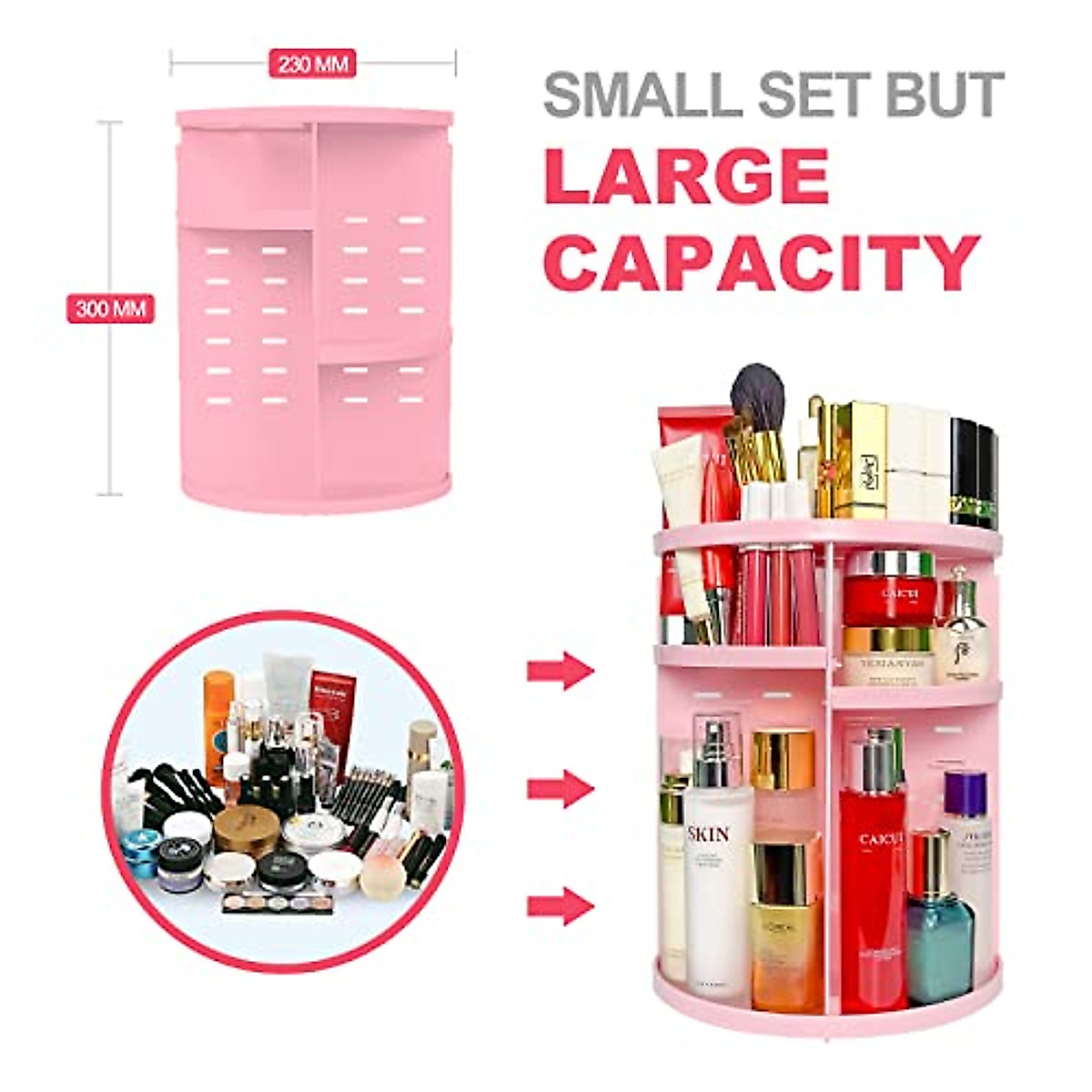 Artbisons Makeup Perfume Organizer, 360 Rotating Cosmetic Storage Make Up Organizers for Vanity Lotion Display Case Dresser Countertop Skincare Lazy Susan Organizer Pink
