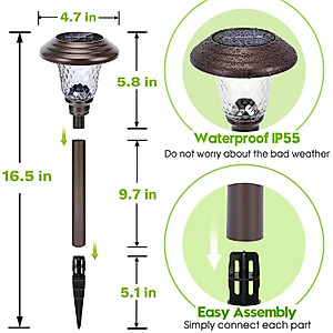 Solar Pathway Lights Outdoor, 6 Pack Metal Glass Solar Garden Lights LED Decorative Solar Walkway Lights Landscape Lighting for Driveway, Patio, Lawn, Yard