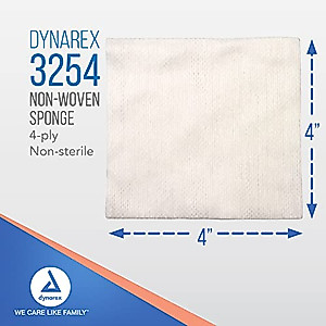 Dynarex Non-Woven Sponges, Non-Sterile, Gauze Sponges, Highly-Absorbent and with Less Linting, 4"x 4", 4 Ply, 1 Case of 2000 (10 Boxes of 200)