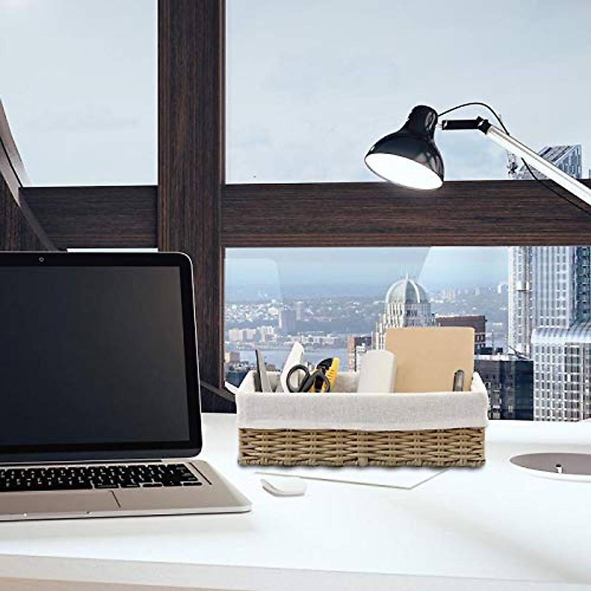 HOSROOME Bathroom Wicker Baskets for Organizing Toilet Paper Basket Storage Basket for Toilet Tank Top Decorative Basket for Closet, Bedroom, Bathroom, Entryway, Office(Set of 2,Beige)