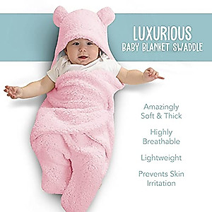 BlueMello Baby Swaddle Blanket | Ultra-Soft Plush Essential for Infants 0-6 Months | Receiving Swaddling Wrap Pink | Ideal for Baby Boy Accessories and Newborn Registry | Perfect Baby Girl Shower Gift