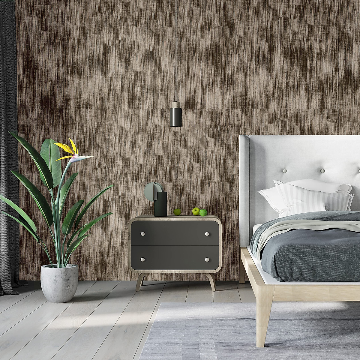 Tan Grasscloth Wallpaper Peel and Stick Textured Wallpaper Brown Linen 30"x118" Large Size Self Adhesive Imitation Cloth Contact Paper for Cabinets Fabric Vinyl Paper for Bedroom Kitchen Wall CHICHOME