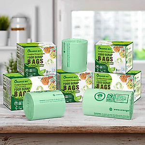 OrangeBio 3 Gallon Compostable Trash Bags, 100 Count, Food Grade, Plant-based, Biodegradable, Leak-proof, Tear-resistant, Dishwasher Safe