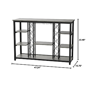 Teraves Modern Wine Rack Table, 47 Inch Wine Baker's Rack with Storage Shelves, 4 Tier Freestanding Wine Rack for Bar, Buffet, Home Kitchen Dining Room Living Room (Black Oak+Black Frame)