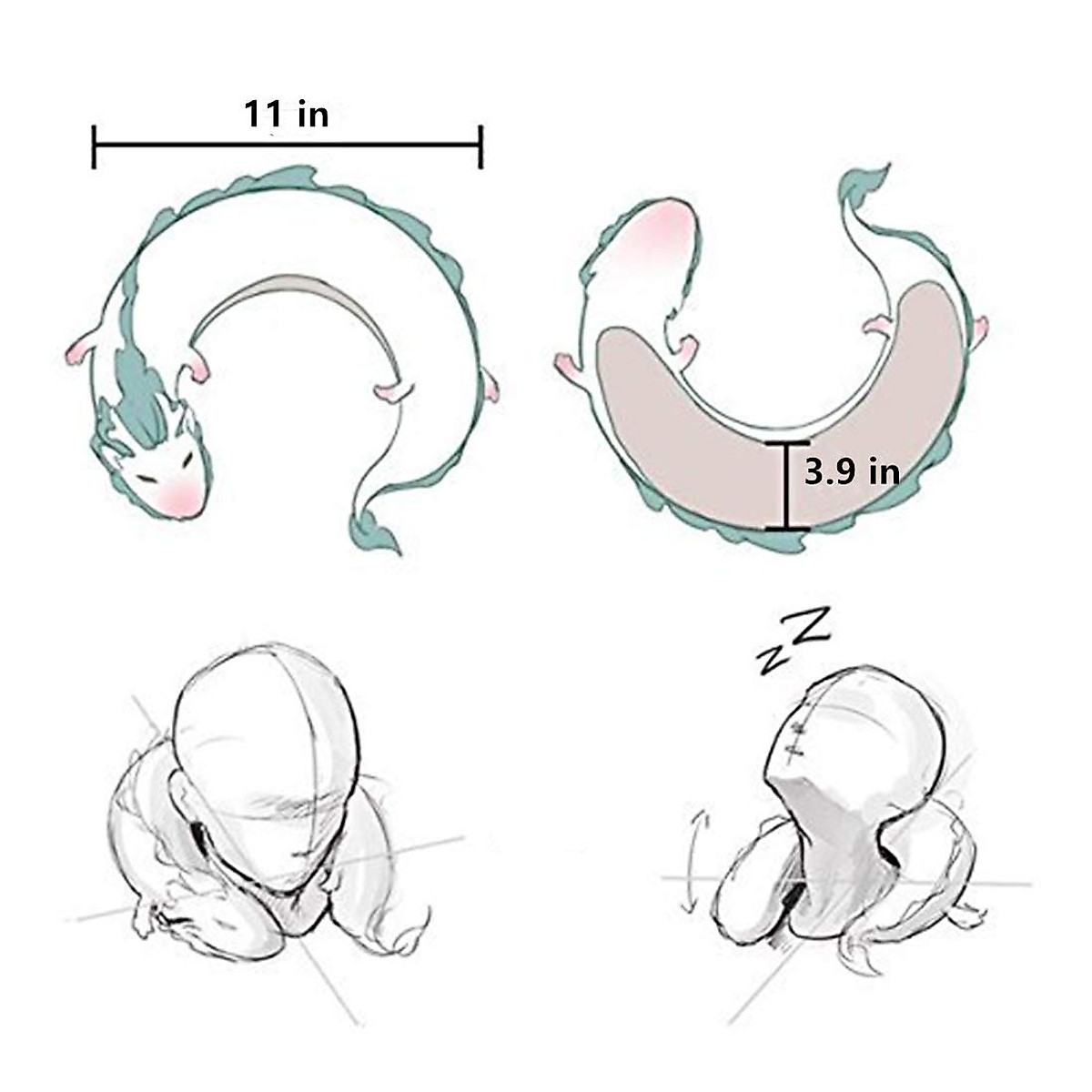 ForBEST Dragon U-Shape Pillow Plush Doll Toy Neck Pillow Anime Cute Soft Little White Dragon Best Gift for Kids (Light Green)