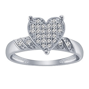 Pretty Jewels 0.23 Carat (ctw) Round White Diamond Heart Frame Men's & Women's Engagement Trio Set Ring For His & Her Wedding, 925 Sterling Silver (H-I Color, I1-I2 Clarity) Ladies 7 & mens 13