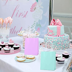 24Pcs Birthday Gift Bags Multicolor Pastel Portable Bags Party Treat Paper Kraft Favor Sweet 8.7x6.3x3.2inches Candy Gift with Handles for Party Wedding Celebrations (Small)