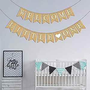 Rainlemon Jute Burlap Welcome Little One Banner Rustic Baby Shower Gender Reveal Party Decoration Supply
