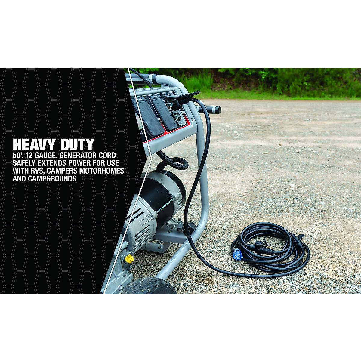 Southwire 65039101 12/3 50-Ft. Generator Power Cord, Black 6-Outlet