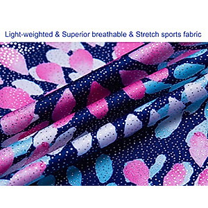 Domusgo Girls Gymnastics Leotards Shiny Round Flowers Blue One-Piece Kids Dance Sleeveless Tank (7/8 Years)