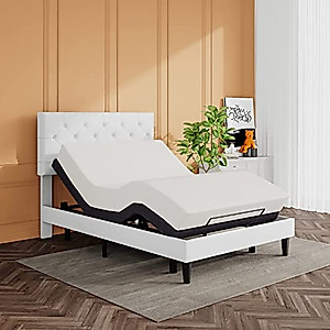 SHA CERLIN Full Size Bed Frame with Button Tufted Headboard, Faux Leather Upholstered Mattress Foundation, Platform Bed Frame, Wooden Slat Support, No Box Spring Needed, White