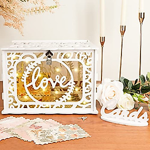 AerWo Wedding Card Box with Lock and String Light, Glittery DIY Wedding Gift Card Boxes for Reception, White PVC Wedding Memory Money Box for Wedding Reception Anniversary Party Decorations