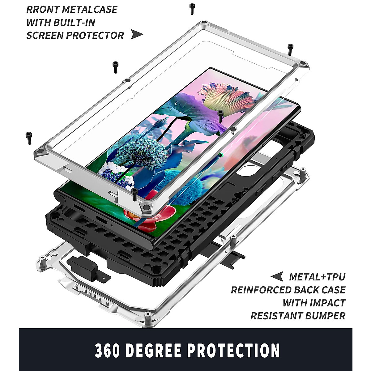 Simicoo Samsung S23 Ultra Metal Case with Screen Protector Camera Cover Military Rugged Heavy Duty S23 Ultra Case Metal Kickstand Full Body Tough Dustproof Shockproof for Samsung S23 Ultra (Sliver)