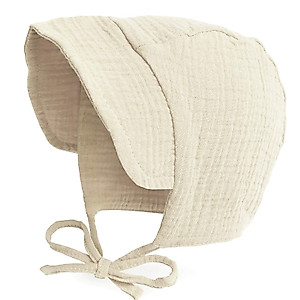 JELLYTREE Newborn Baby Hat Brimmed Sun Bonnet Muslin Double Gauze Cotton Infant Fashion Beanie Toddler Cap, Beige, XS