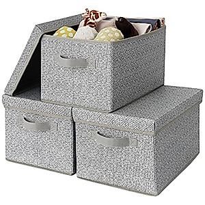 GRANNY SAYS Storage Bins Fabric, Large Storage Bins with Lids, Collapsible Storage Box Closet Shelf, Decorative Storage Baskets for Organizing Bedroom Dorm Nursery, Gray, 3-Pack