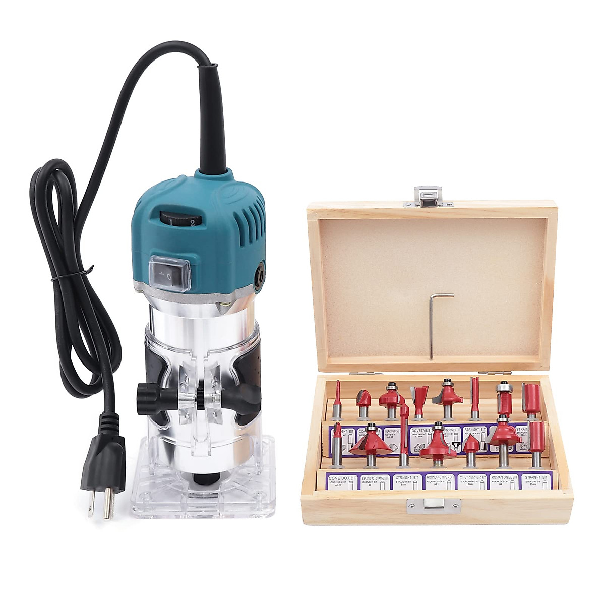 110V 800W Wood Router, 30000R/MIN Routers Tool Wood Trimmer Router Electric Hand Trimmer Laminate Milling Engraving (Wood Router Tool Set)