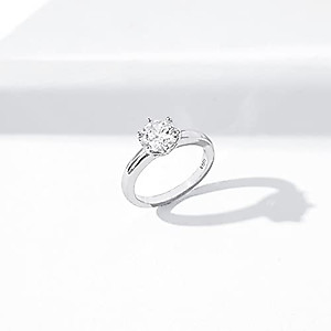 Amazon Essentials Platinum-Plated Sterling Silver Solitaire Ring set with Round Infinite Elements Cubic Zirconia (2 cttw), Size 6 (previously Amazon Collection)