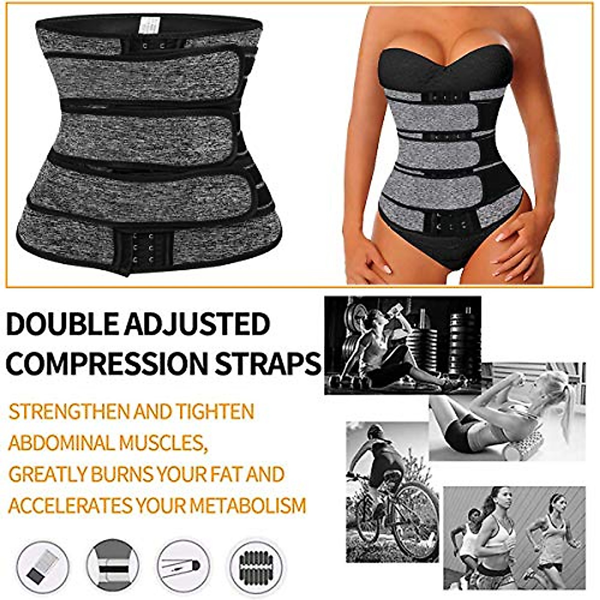 Women's Waist Trainer Corset Trimmer Belt Slimming Body Shaper Sports Girdle Waist Cincher Shapewear Grey