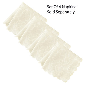 Newbridge Portofino Scalloped Damask Fabric Tablecloth, Wrinkle and Stain Resistant Fine Dining and Holiday Tablecloth, 60 Inch x 84 Inch Oval, Ivory