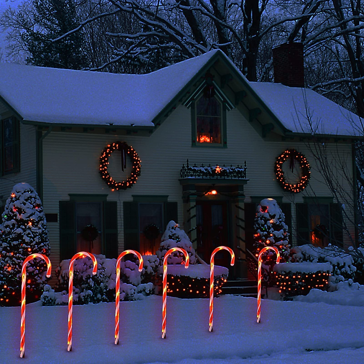 Christmas Candy Cane Pathway Markers Lights, 21.2" Christmas Holiday Outdoor Decorations Lights, Xmas Stakes Lights with 8 Blinking Modes Waterproof, Set of 10 Connectable for Garden Yard Patio Lawn