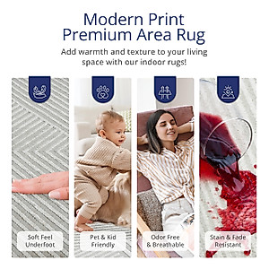 Abani Neutral Grey Area Rug 8' x 10' for Living Room, Bedroom - Criss Cross Line Zen Reiki Pattern - Durable & Easy to Clean