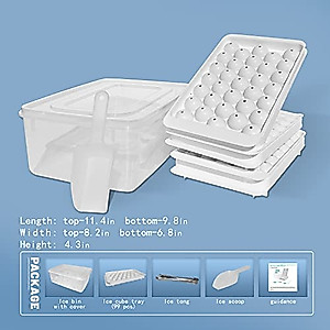Ice Cube Tray, Round Ice Cube Trays for Freezer, Circle Ice Ball Maker Mold Making 1.2in X 99PCS Sphere Ice Chilling Cocktail Whiskey Coffee, 3 Pack Ice Trays with Lid & Bin & Ice tong & Scoop (White)