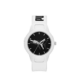 PUMA Women's Reset V2 Polycarbonate Quartz Watch with Polyurethane Strap, White, 18 (Model: P1048)