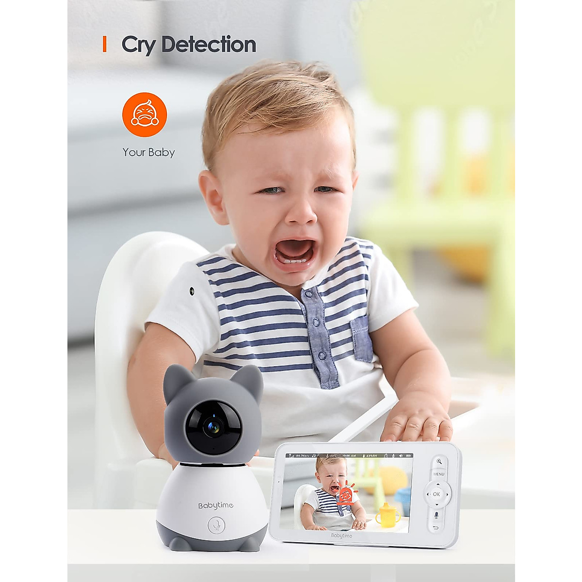 BabyTime Baby Monitor with Camera and Audio, 1080P Video Baby Monitor, 5" Color Display, Infrared Night Vision, 2-Way Talk, Temperature & Sound Alarm, Up to 1000ft Range, App Control