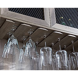 Home Source Jill Zarin Bar Cabinet in Grey Wash with Mesh Doors and Stem Glass Placement