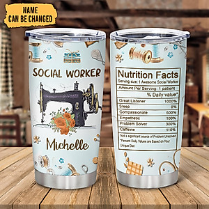 Hyturtle Personalized Gifts For Sewing Lover - SOcial Worker Custom Name Stainless Steel Tumbler 20 oz With Lid - Idea Quilting Lover Gifts For Women, Girl On Birthday, Christmas