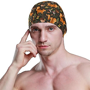 Dallonan Swimming Cap Unisex Adult Swim Cap Women Men Forest Squirrel Acorns Polyester
