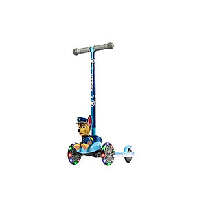 Paw Patrol Chase Kick Scooter for Kids, Self-Balancing 3 Wheeled Light Up Scooter with Extra Wide Anti-Slip Deck, Rear Brake, Lean to Steer, Lightweight Design, for Kids 3 and up, 75 LB Limit