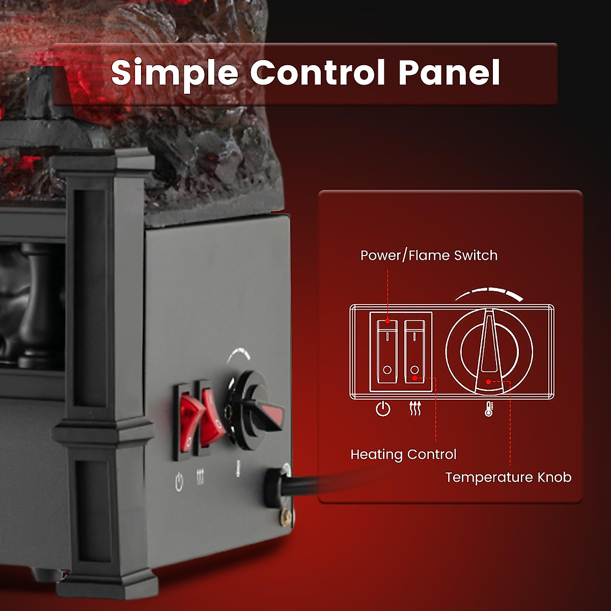 Tangkula 20 Inch Electric Fireplace Log Set Heater with Adjustable Temp, Overheating Protection, Realistic Pinewood Ember Bed, Infrared Quartz Electric Fireplace Insert for Home & Office Decor, 1500W