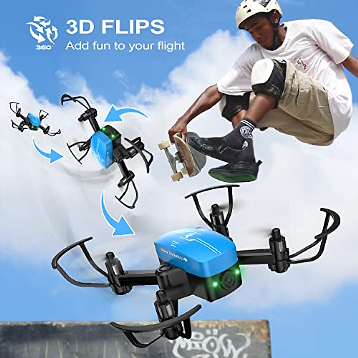 Mini Drone with Camera for Kids 1080p FPV Camera, Drones Toys for Ages 8-13 with Foldable Wings, Altitude Hold, Headless Mode, 3D Flips, Voice Gesture Control, Remote Control Drone, 2 Batteries