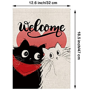 Valentines Day Garden Flag Cat Welcome Valentines Garden Flag Love Heart Home Burlap Double Sided Yard Decor 12.5x18 Inch