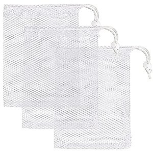 gsnma 16 Pieces Nylon Mesh Drawstring Bag, 5.5 x 7.5 inch Durable Mesh Drawstring Bag with Sliding Drawstring for Rinsing Beach Toys, Mesh Bags and Travel(White)