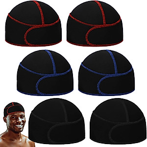 6 Pcs Stringless Silky Durags Wave Cap for Men Satin Doo Rag Compressing Cap Head Wraps for Waves Sleeping (Black)