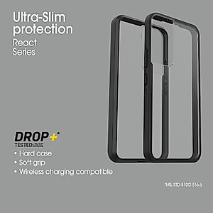 OtterBox Galaxy S22 Prefix Series Case - BLACK CRYSTAL (BLACK/CLEAR), ultra-thin, pocket-friendly, raised edges protect camera & screen, wireless charging compatible