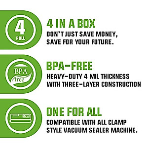 Vacuum Sealer Bags for Food Saver, 4 Pack 11" x 25'ft Commercial Grade Food Saver Vacuum Sealer Bags Rolls, Food Vac Storage & Seal, Meal Prep, Microwave & Freezer Safe, Sous Vide, Seal A Meal (100ft Total)